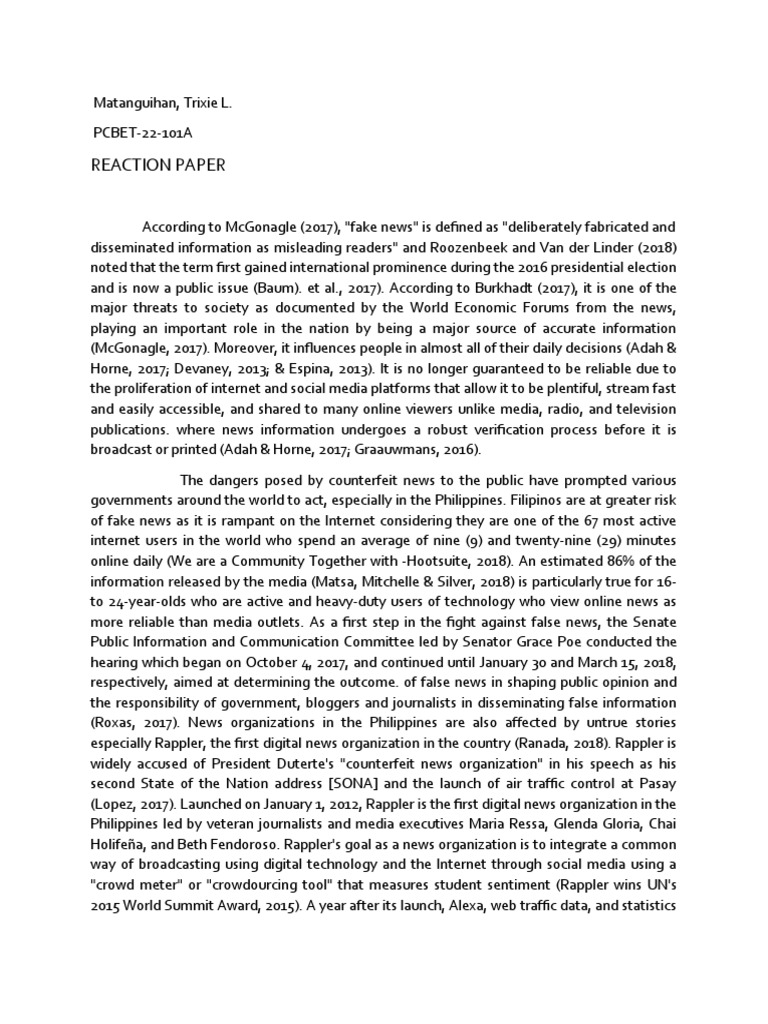 Reaction Paper | Download Free PDF | News | News Media