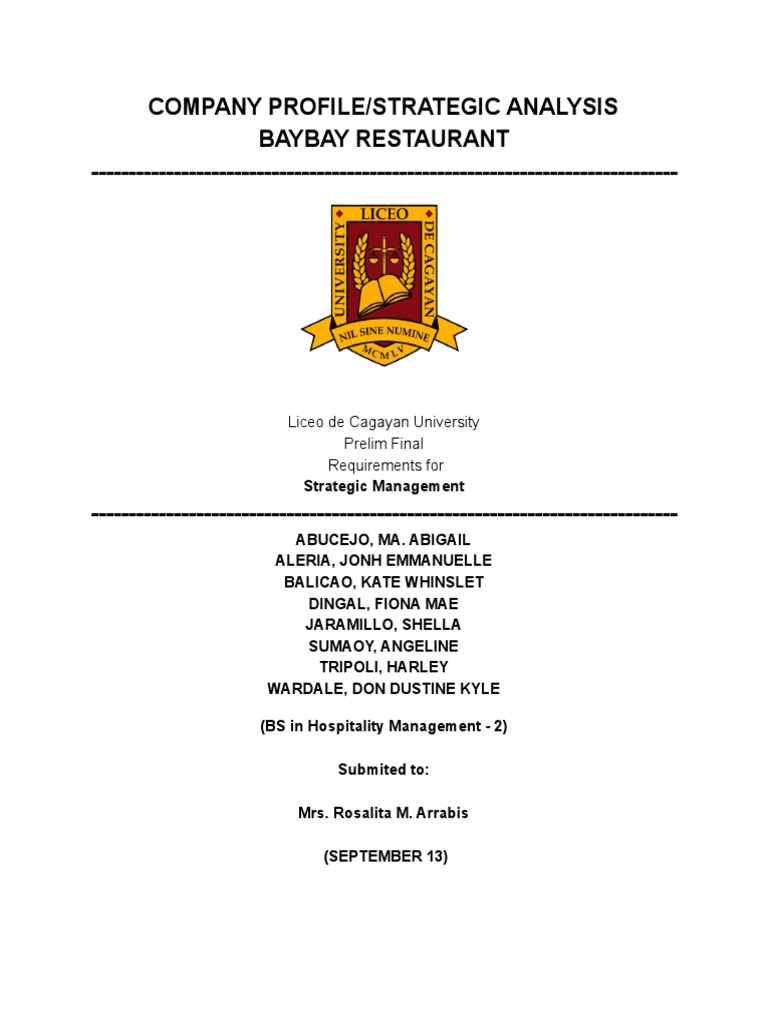 Company Profile - Strategic Analysis Baybay Restaurant | PDF ...