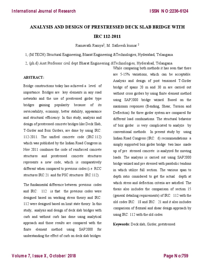 Analysis and Design of Prestressed Deck Slab Bridge With IRC 112-2011 | PDF | Bridge | Bending