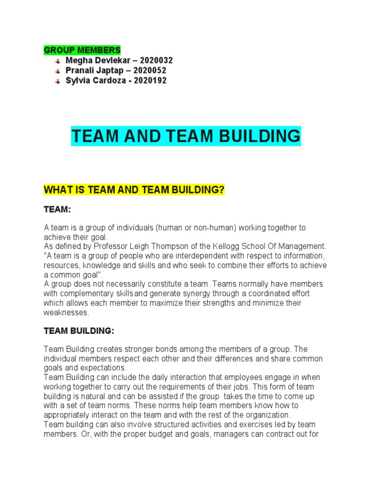 Team and Team Building | PDF | Leadership | Cognition