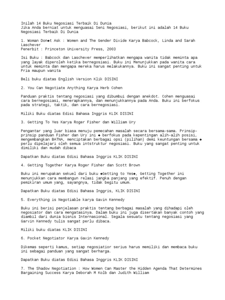 Inilah 14 Buku Negosiasi Terbaik Di Dunia | PDF