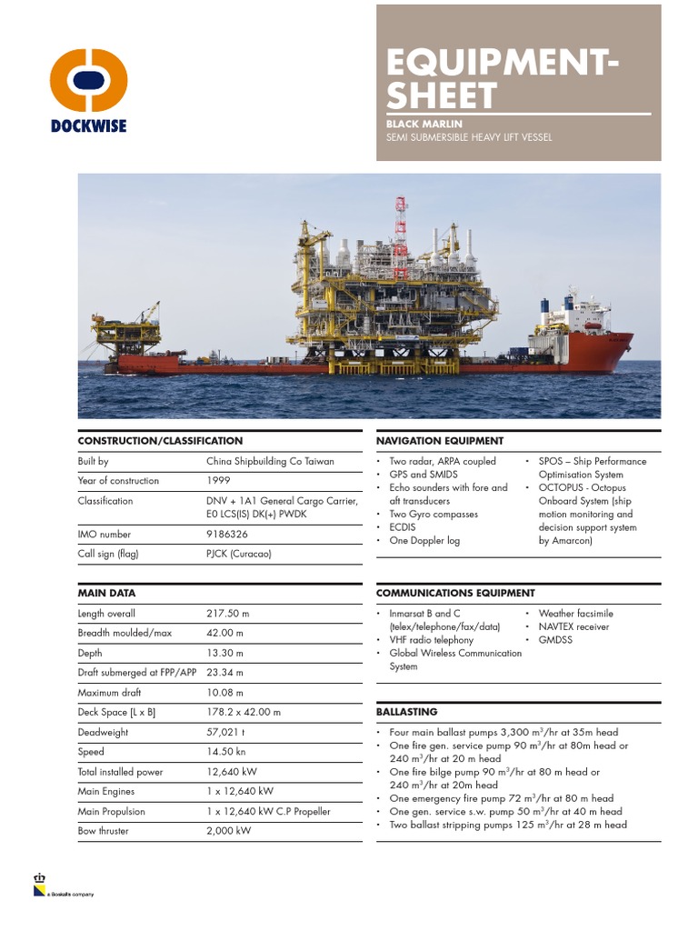Equipment-Sheet: Semi Submersible Heavy Lift Vessel | PDF | Ships ...