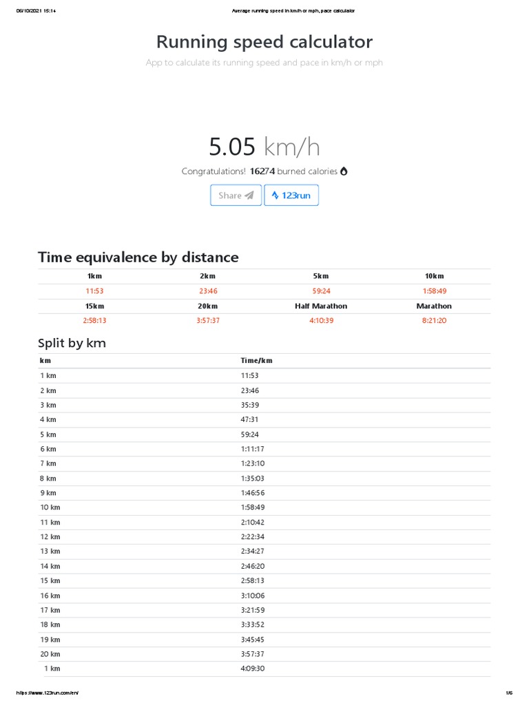 Average Running Speed in KM - H or MPH, Pace Calculator | PDF | World ...