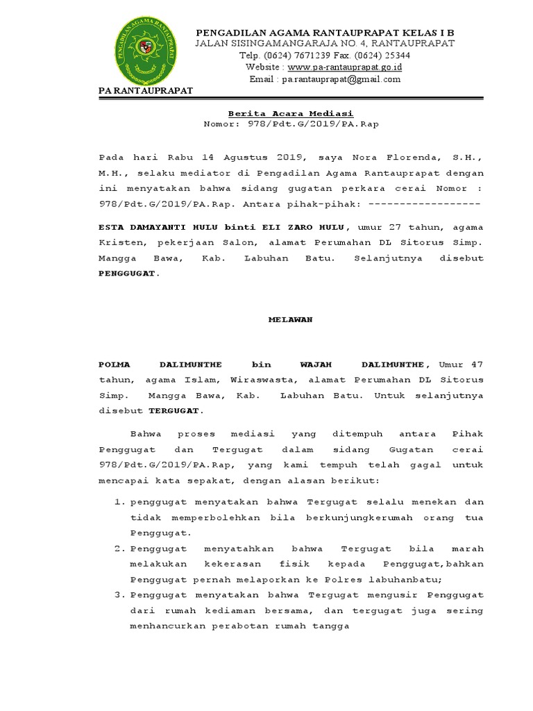 Berita Acara Mediasi | PDF