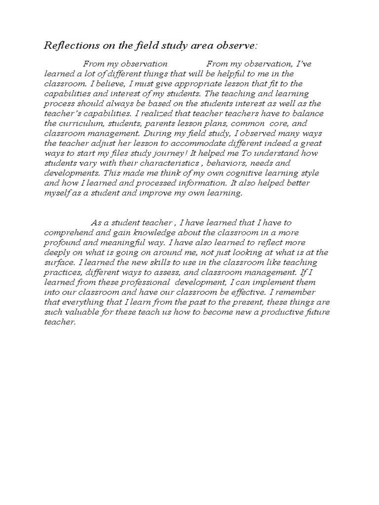 Reflections On The Field Study Area Observe | PDF