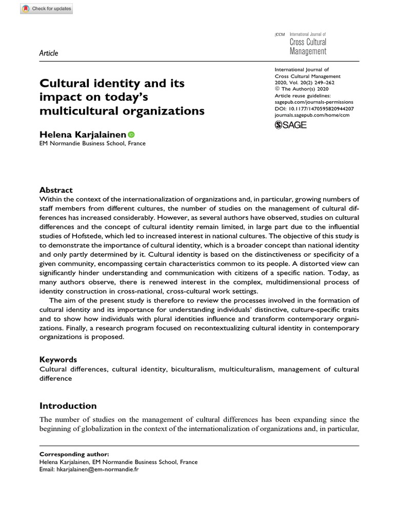 Impact of Cultural Identity on Organizations | PDF | Identity (Social ...