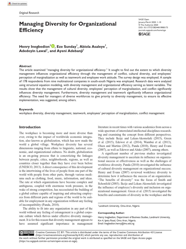 Managing Diversity For Organizational Efficiency | PDF | Structural ...