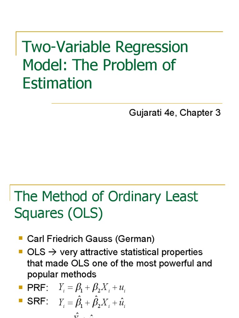 Two-Variable Regression Model: The Problem of Estimation: Gujarati 4e, Chapter 3 | PDF ...