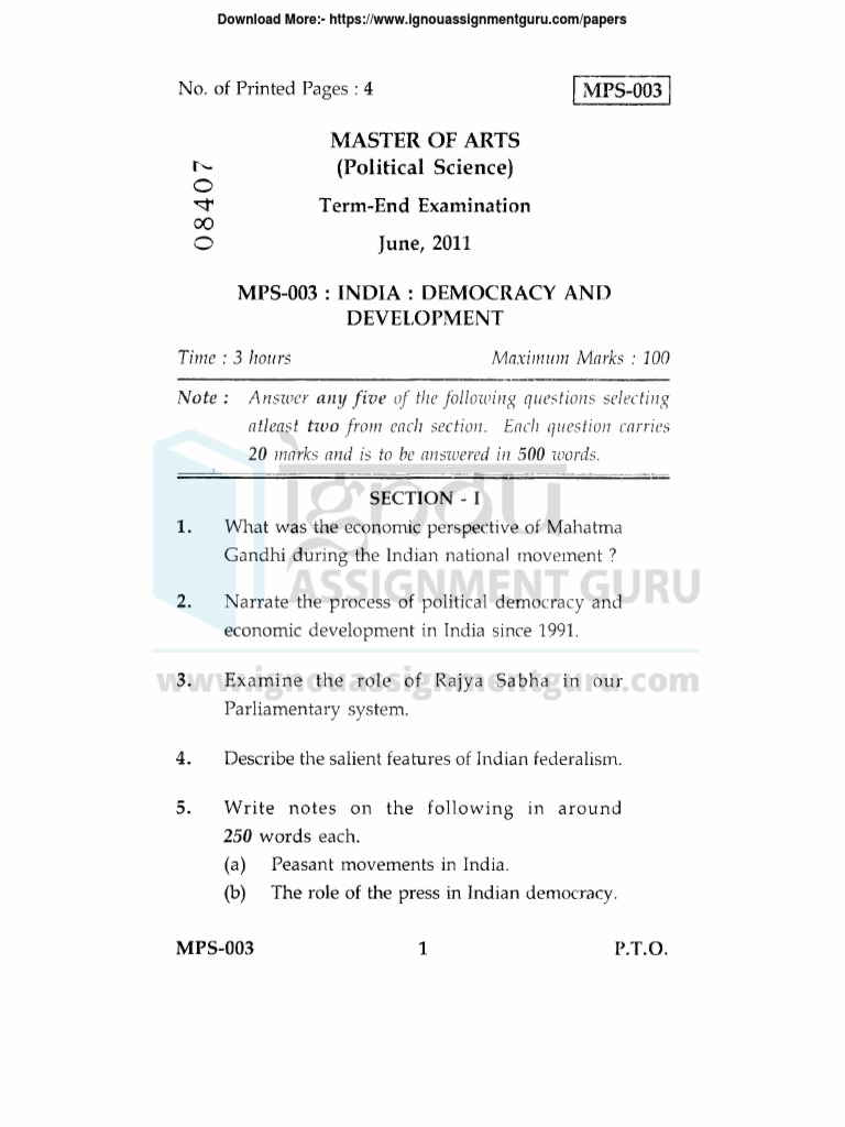MPS 003 Previous Year Question Papers by Ignouassignmentguru | PDF ...