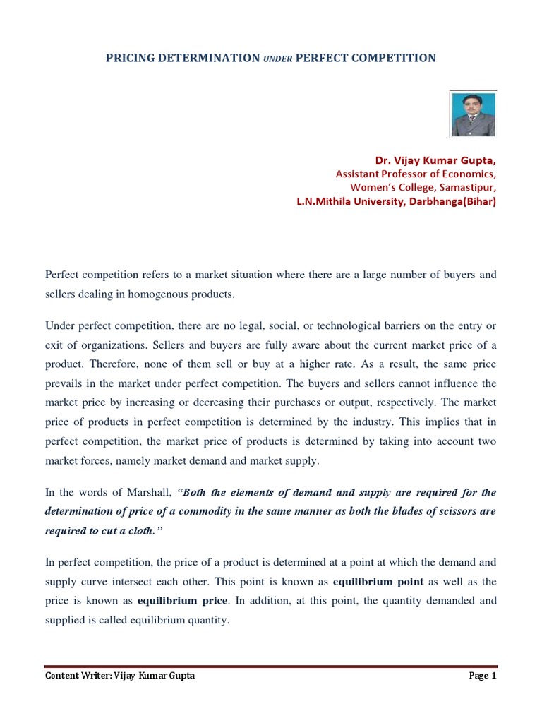 Price Determination in Perfect Competition | PDF | Perfect Competition ...