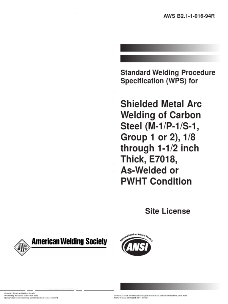 Shielded Metal Arc Welding of Carbon Steel (M-1/P-1/S-1, Group 1 or 2 ...