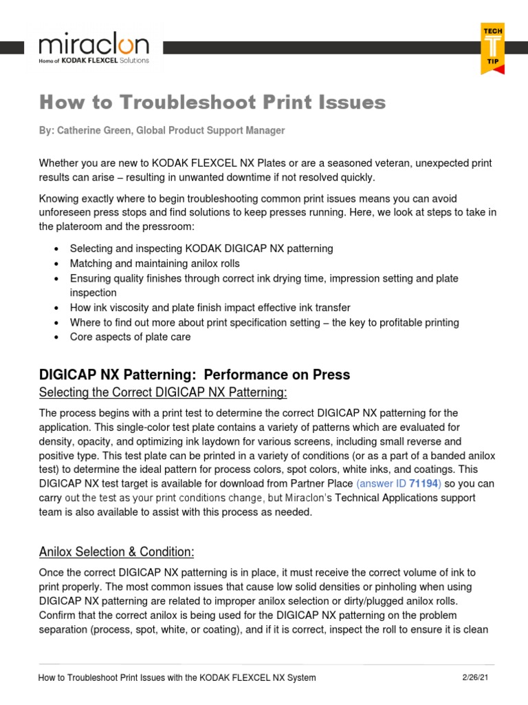 How To Troubleshoot Print Issues: DIGICAP NX Patterning: Performance On ...