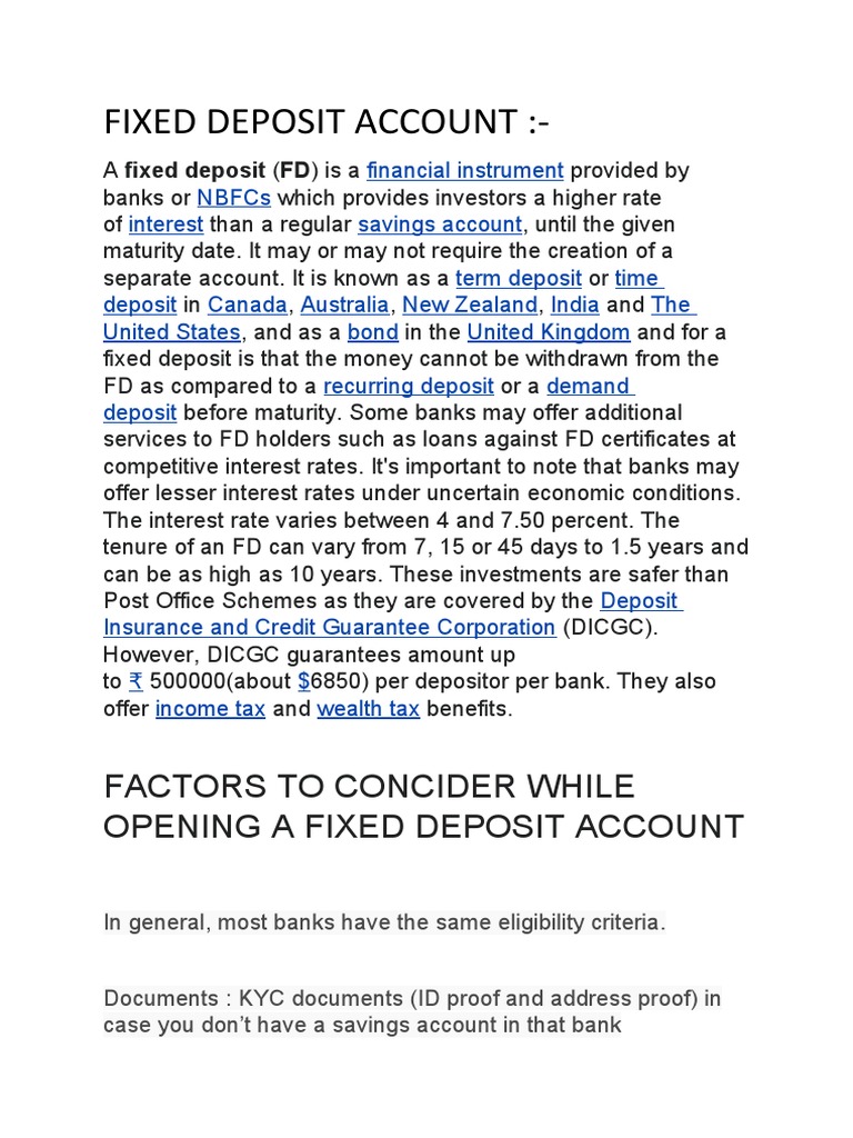 FIXED DEPOSIT ACCOUNT Commerce Project Proper | PDF | Financial ...