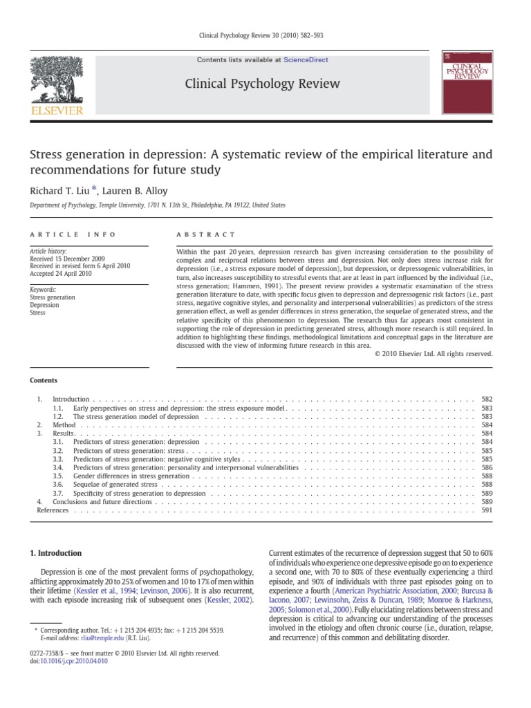 Stress Generation in Depression | PDF | Depression (Mood) | Major ...