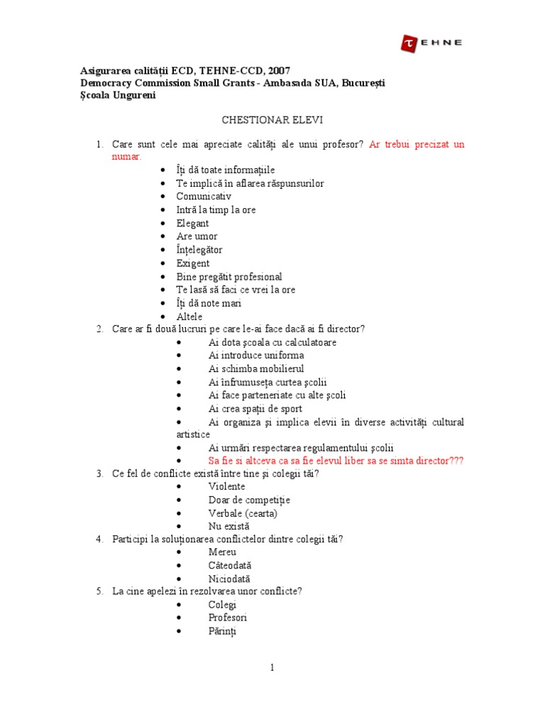 Chestionare ScUngureni | PDF