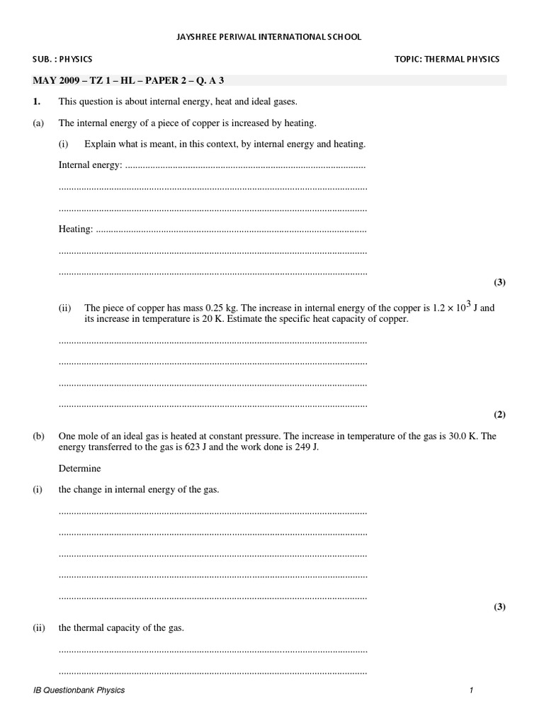Thermal Physics IB Questionbank | PDF | Gases | Heat Capacity