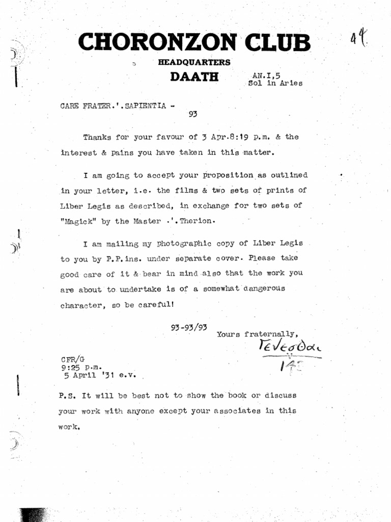 Choronzon Club Document #4 | PDF