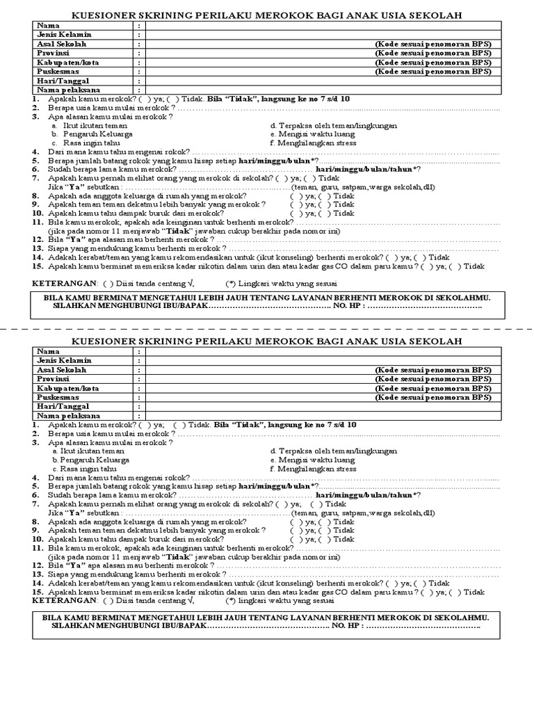 Kuesioner Skrining Perilaku Merokok - Anw | PDF