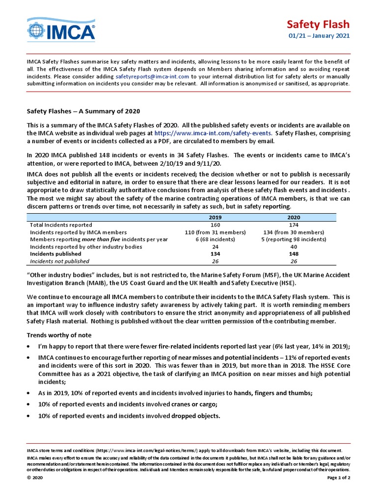Safety Flash: Safety Flashes - A Summary of 2020 | PDF