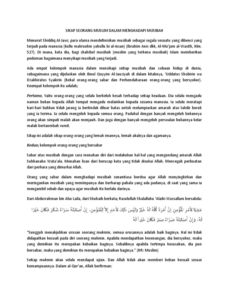 Sikap Seorang Muslim Dalam Menghadapi Musibah | PDF Sikap Seorang Muslim Dalam Menghadapi Musibah | PDF