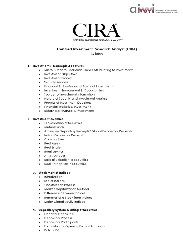 Certified Investment Research Analyst (CIRA) : 1. Investments-Concepts ...