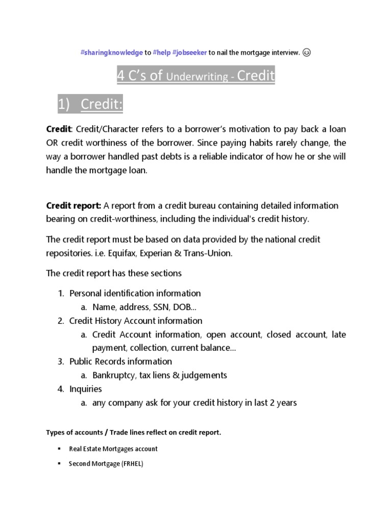 4 C's of Underwriting - Credit | PDF | Finance & Money Management
