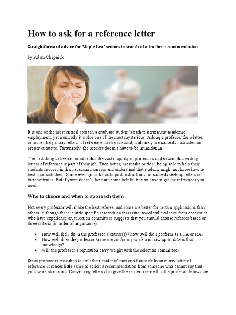 How To Ask For A Reference Letter | PDF | Postage Stamp | Professor