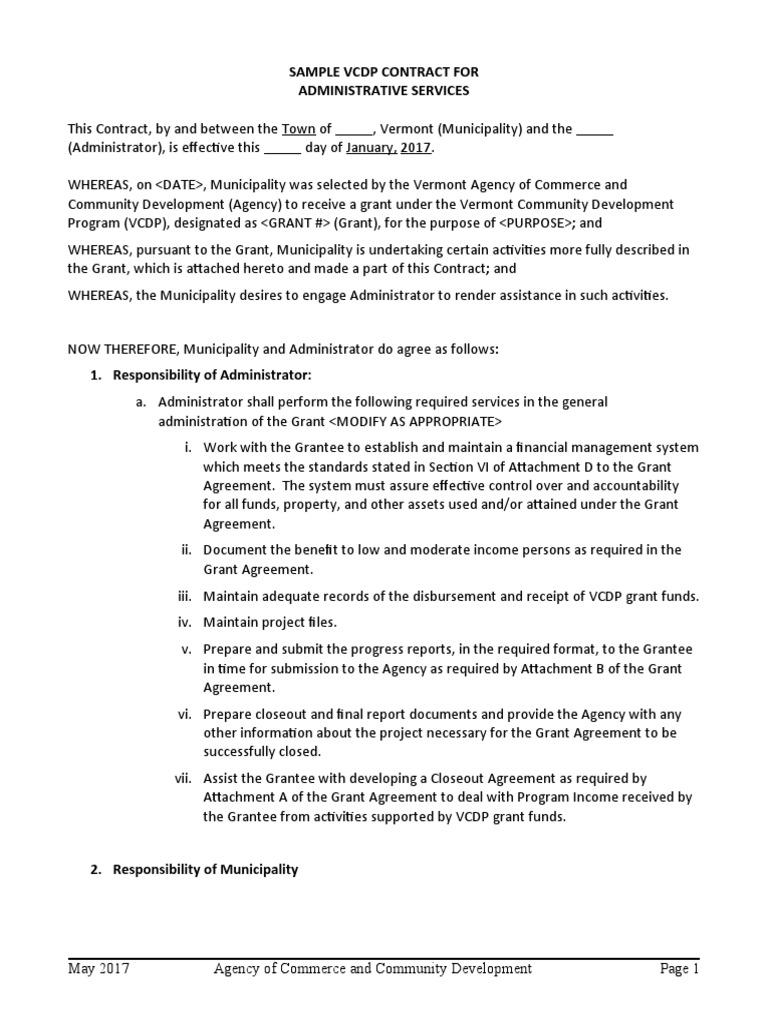 Sample VCDP Contract For Administrative Services | PDF | Interest ...