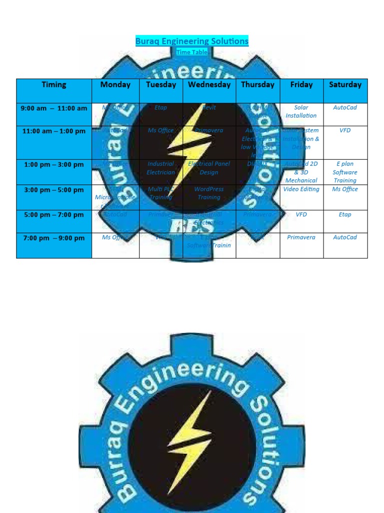 Buraq Engineering Solutions (Timetable) | PDF