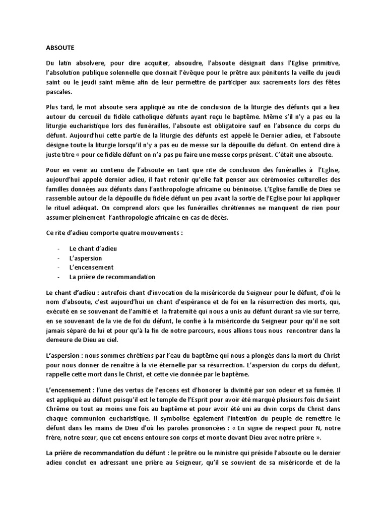 Rituel de l'Absoute Catholique | PDF | Culte | Liturgie catholique