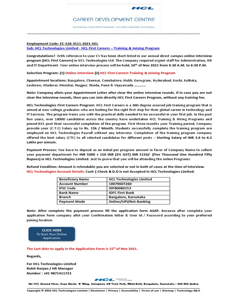 HCL First Careers Online Interview Drive | PDF | Career & Growth | Business