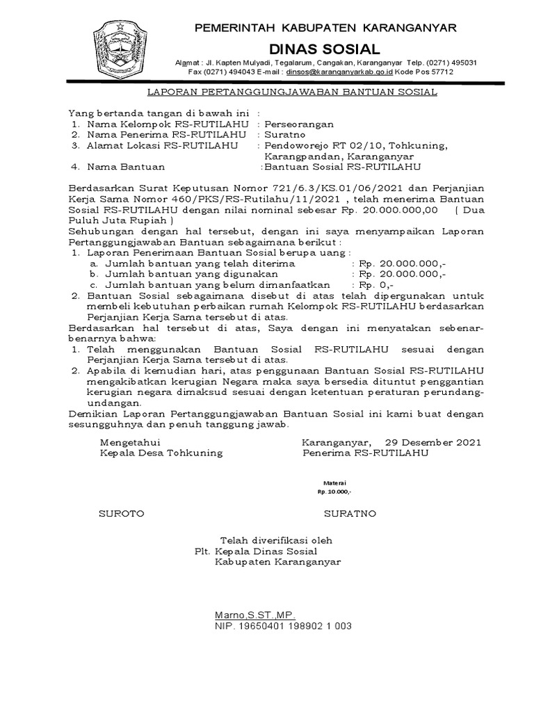 Format SPJ RTLH Suratno | PDF