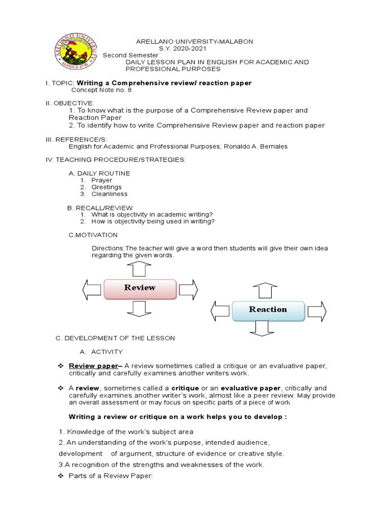 L08 Writing A Comprehensive Review or Reaction Paper | Download Free ...