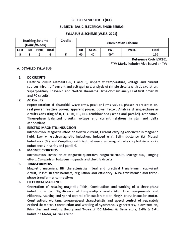 BEE Syllabus | PDF | Inductance | Electrical Network