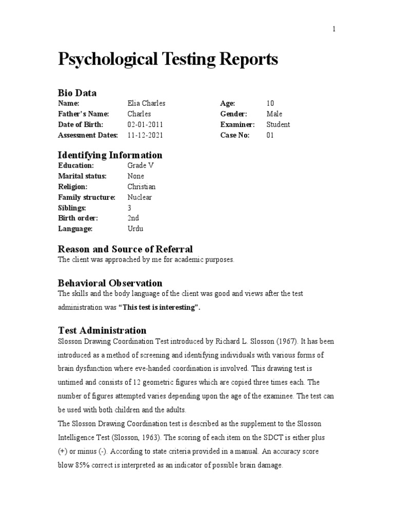 Psychological Testing Reports: Bio Data | PDF | Test (Assessment ...