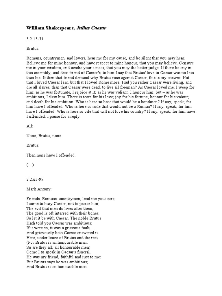 The Speeches of Brutus and Mark Anthony C | PDF | Julius Caesar
