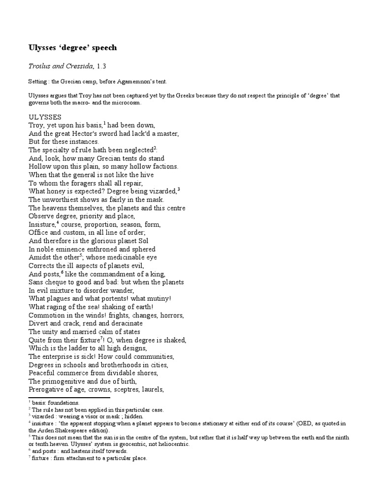 Ulysses Speech in Troilus and Cressida C | PDF | Odysseus