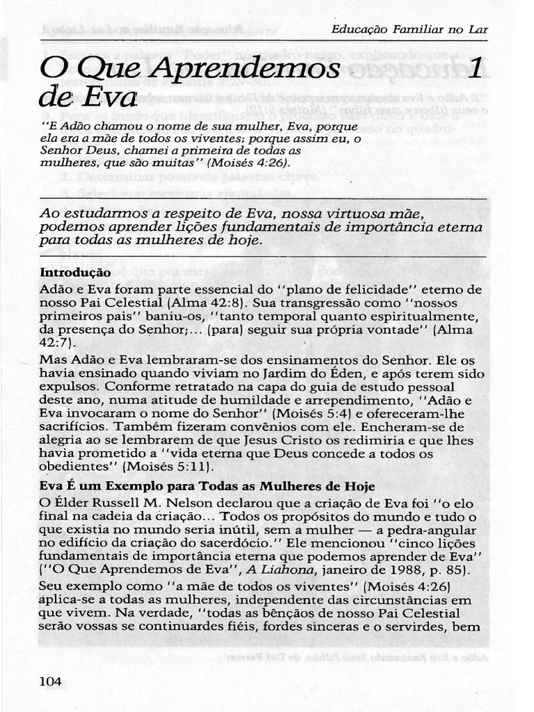 O Que Podemos Aprender Com Eva - Russell M. Nelson - 1988 | PDF | Adão ...