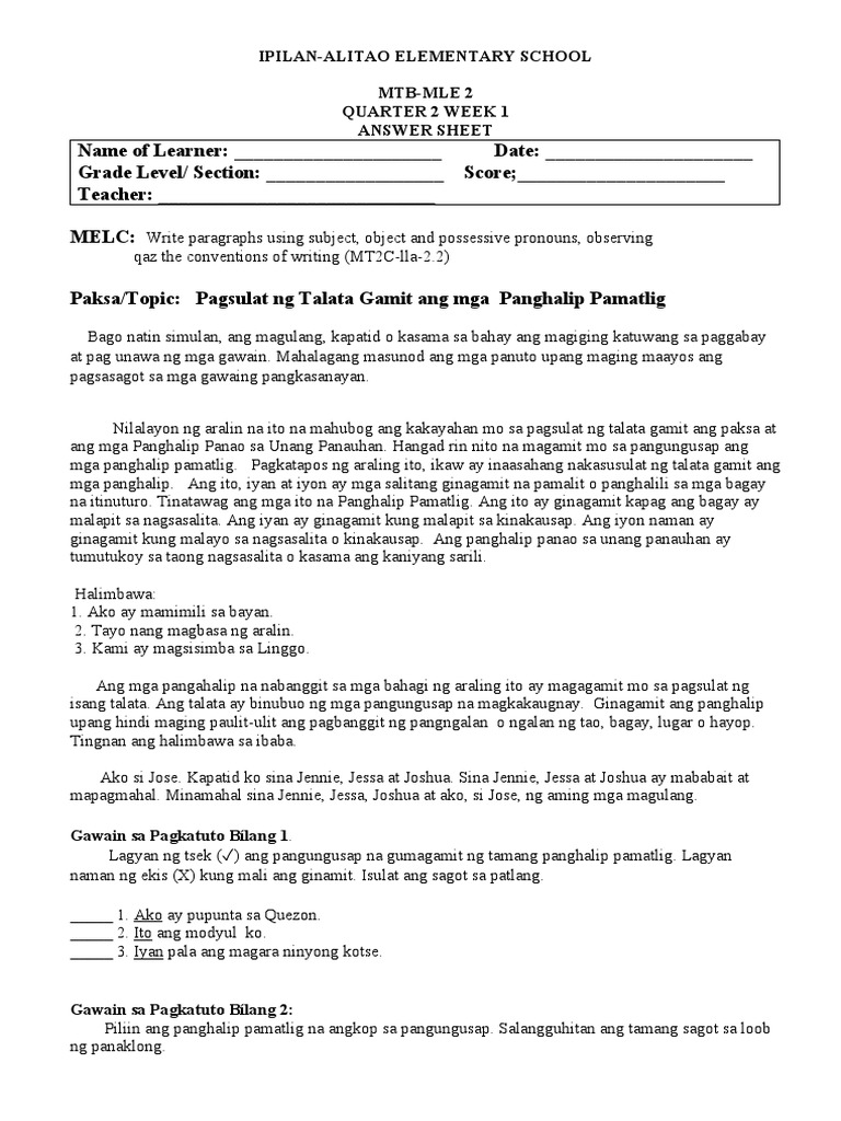 MTB Activity Sheet Q2 - W1 2020-2021 | PDF