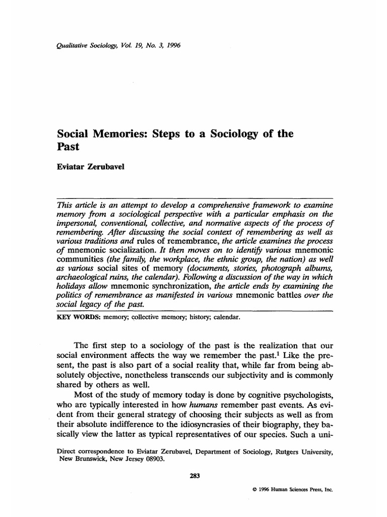 Social Memories - Steps To A Sociology of The Past | PDF | Memory | Sociology
