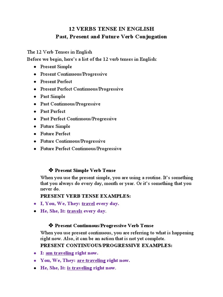 12 Verbs Tense in English | PDF | Perfect (Grammar) | Grammatical Tense