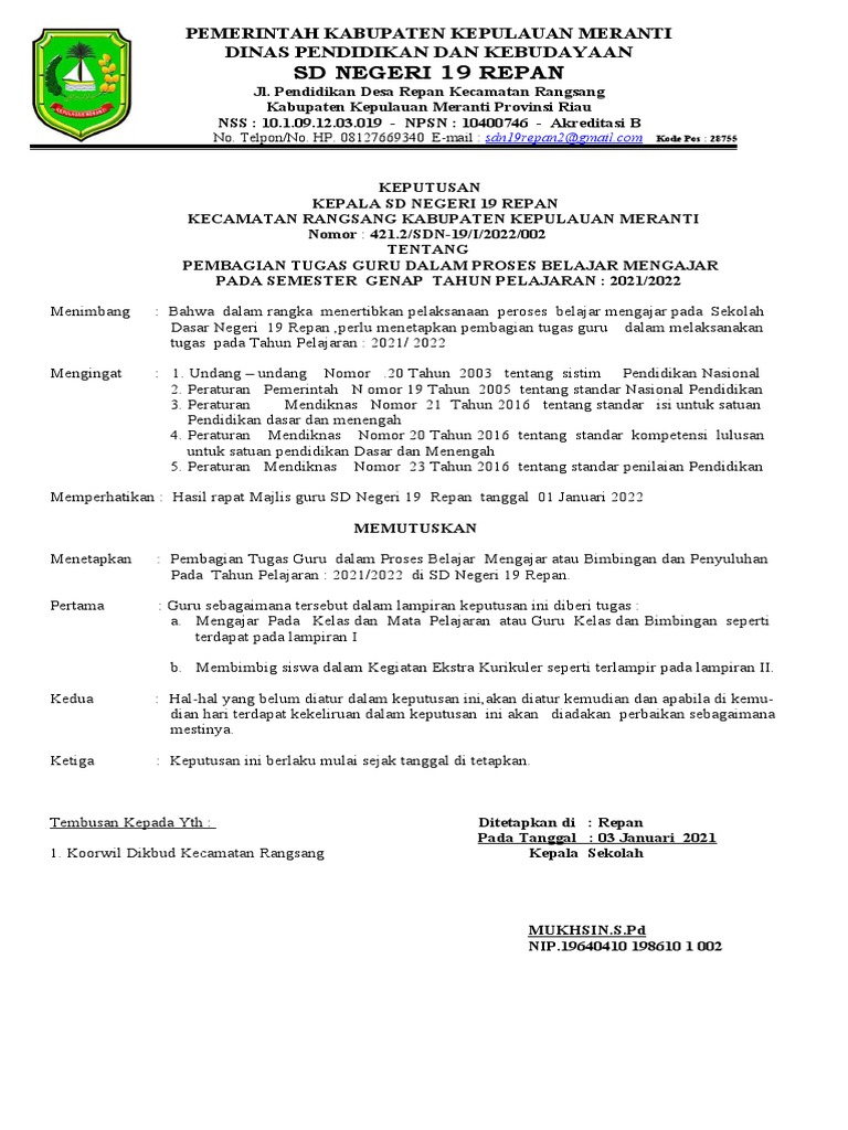 SK Tugas Guru 2020-2021. 2 | PDF