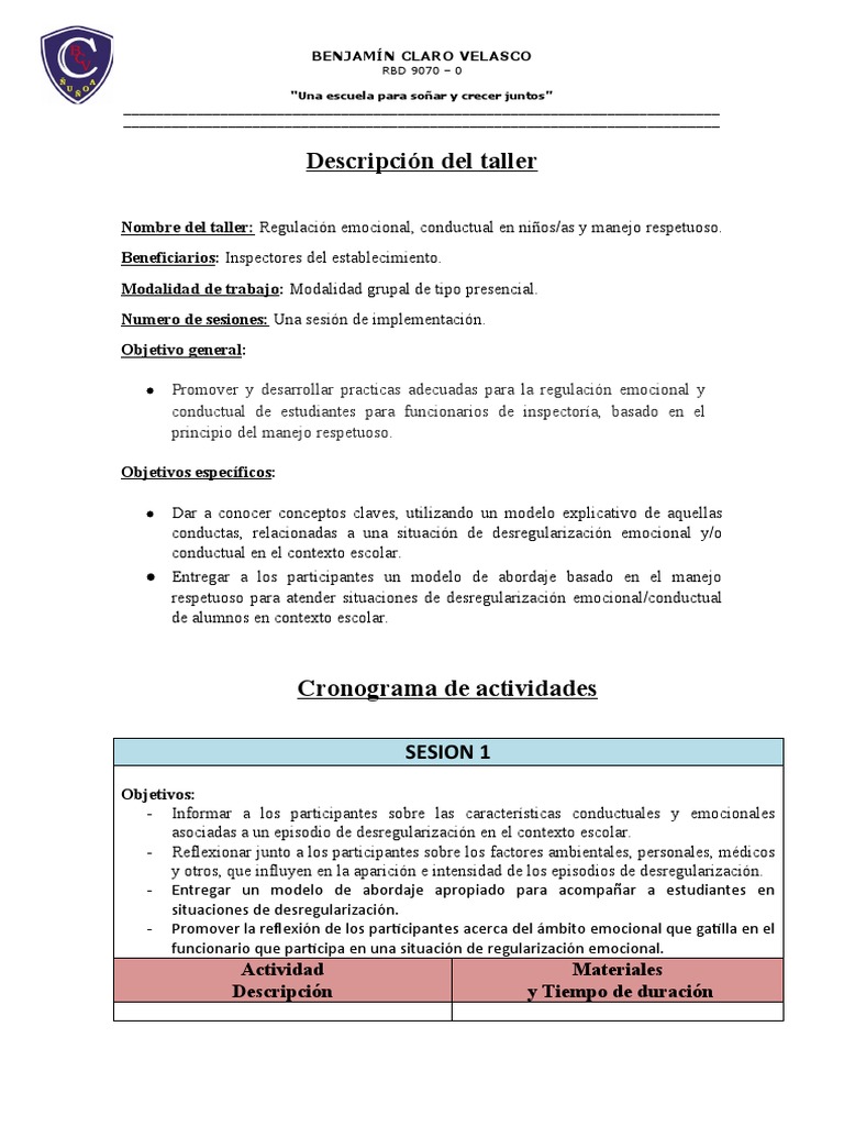 Taller - ``Regulacion emocional, conductual en niños y manejo ... Taller - ``Regulacion emocional, conductual en niños y manejo ...