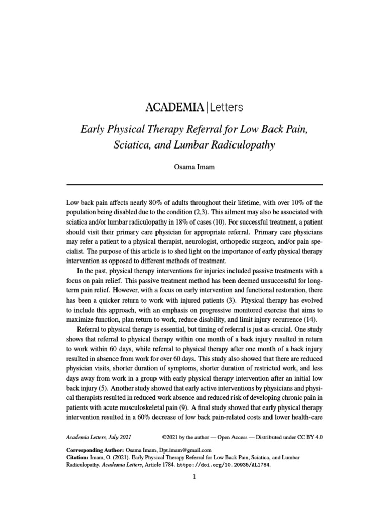 Early Physical Therapy Referral For Low | PDF | Physical Therapy | Low ...