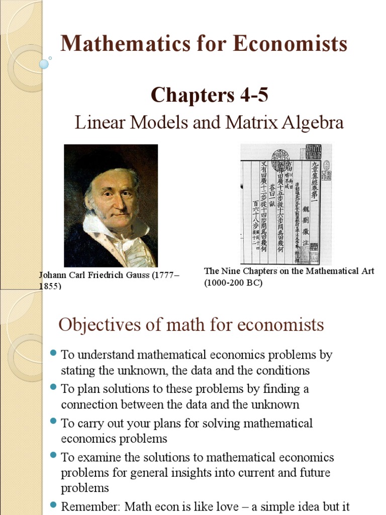 Mathematics For Economists: Linear Models and Matrix Algebra | PDF ...