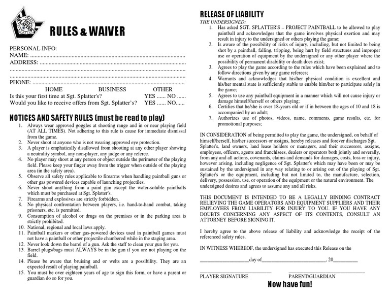 SGT Splatter Waiver | PDF | Private Law | Justice