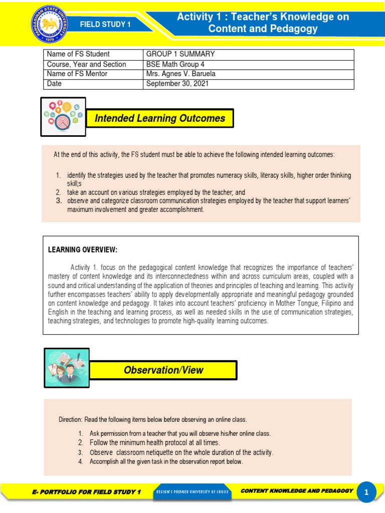 Activty 1 Group Summary | PDF | Learning | Teachers