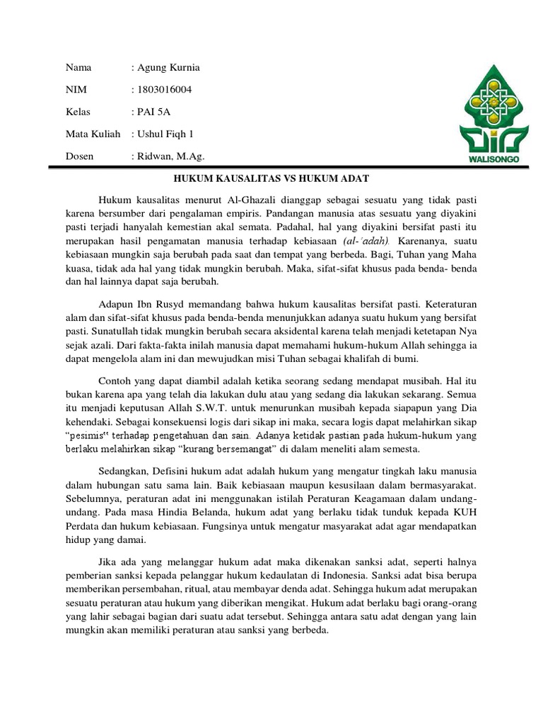 Agung Kurnia 1803016004 - Hukum Kausalitas Vs Hukum Adat | PDF