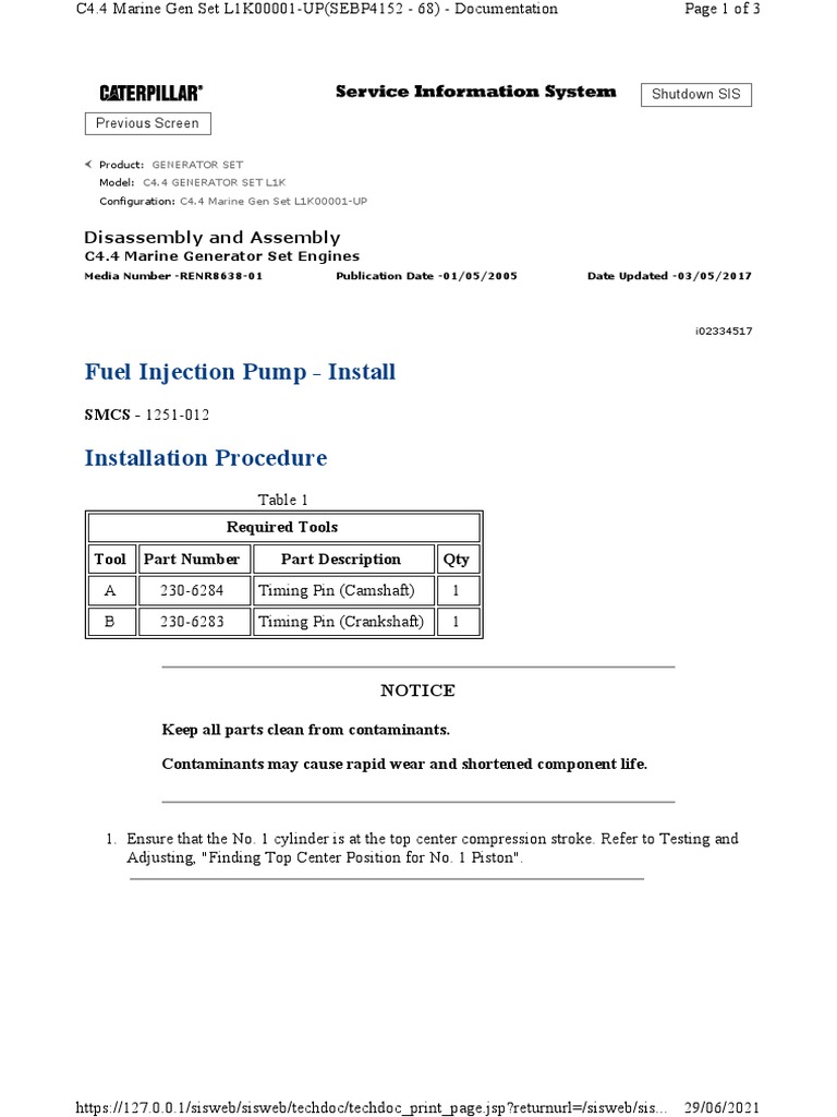 Fuel Injection Pump - Install | PDF | Nut (Hardware) | Pump