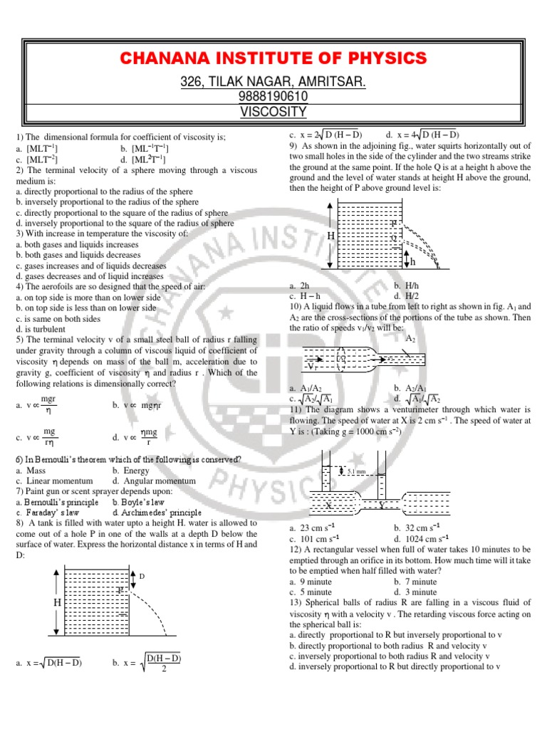 Chanana Institute of Physics: 326, Tilak Nagar, Amritsar. 9888190610 Viscosity | Download Free ...